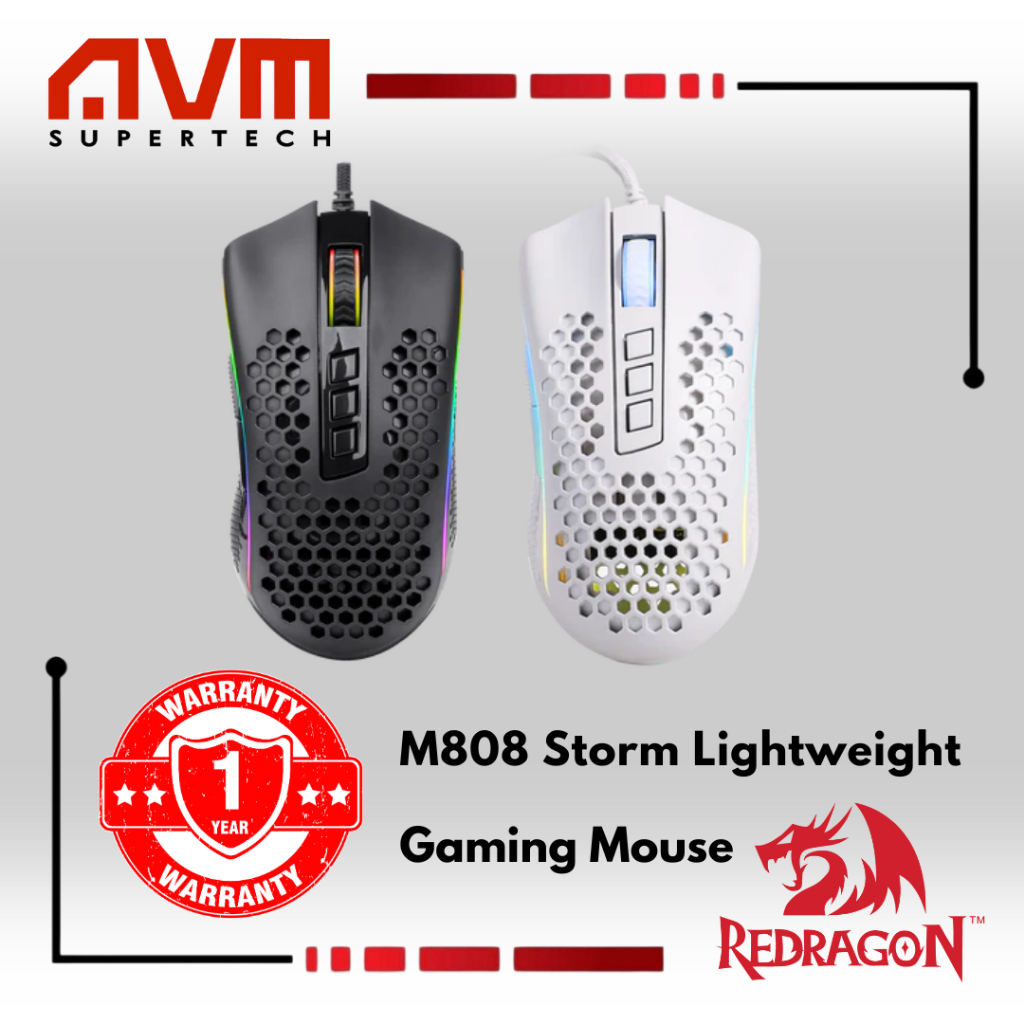 AVM REDRAGON M808 Storm Lightweight RGB Wired Gaming Mouse - Black ...