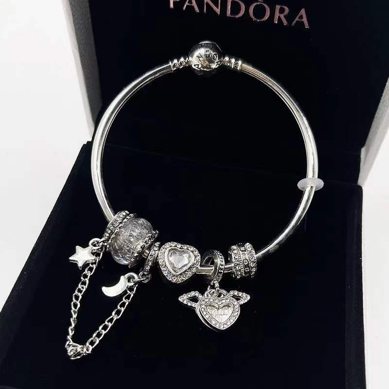 Pandora Pan's Bracelet Angel Wings Star and Moon Safety Chain | Shopee ...