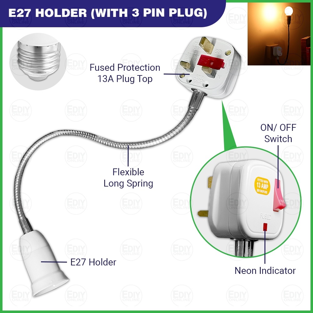 3 pin LED Mini Dim Night Light Sensor Bulb Lampu Bilik Tidur Malam ...