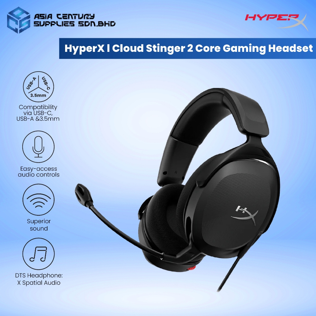 HyperX Cloud Stinger 2 Core Gaming Headset, X Spatial Audio, Clear In ...
