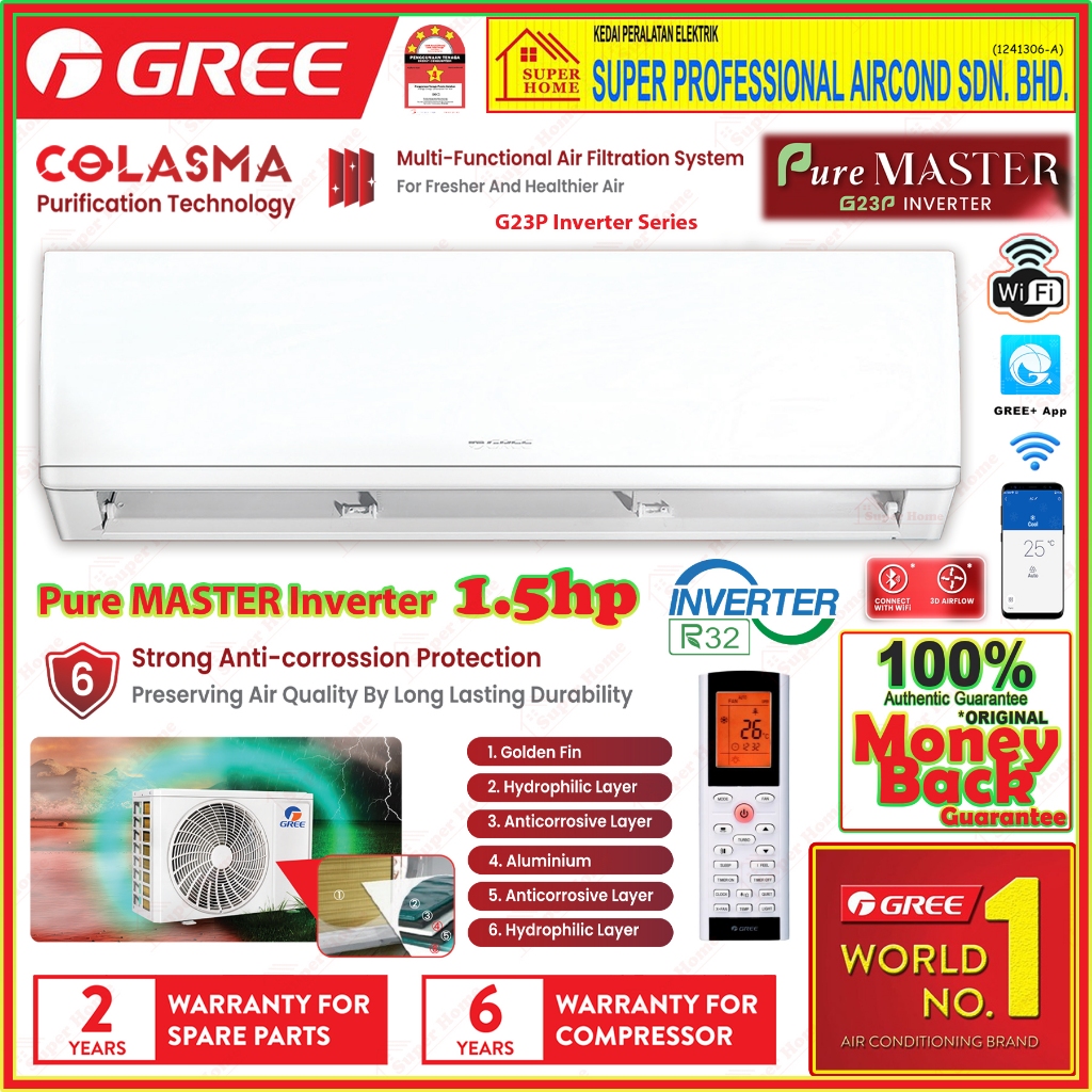 Gree 1.5hp Inverter Air Conditioner GWC12AGCXB-K6DNA2C/I ((Wifi Smart ...