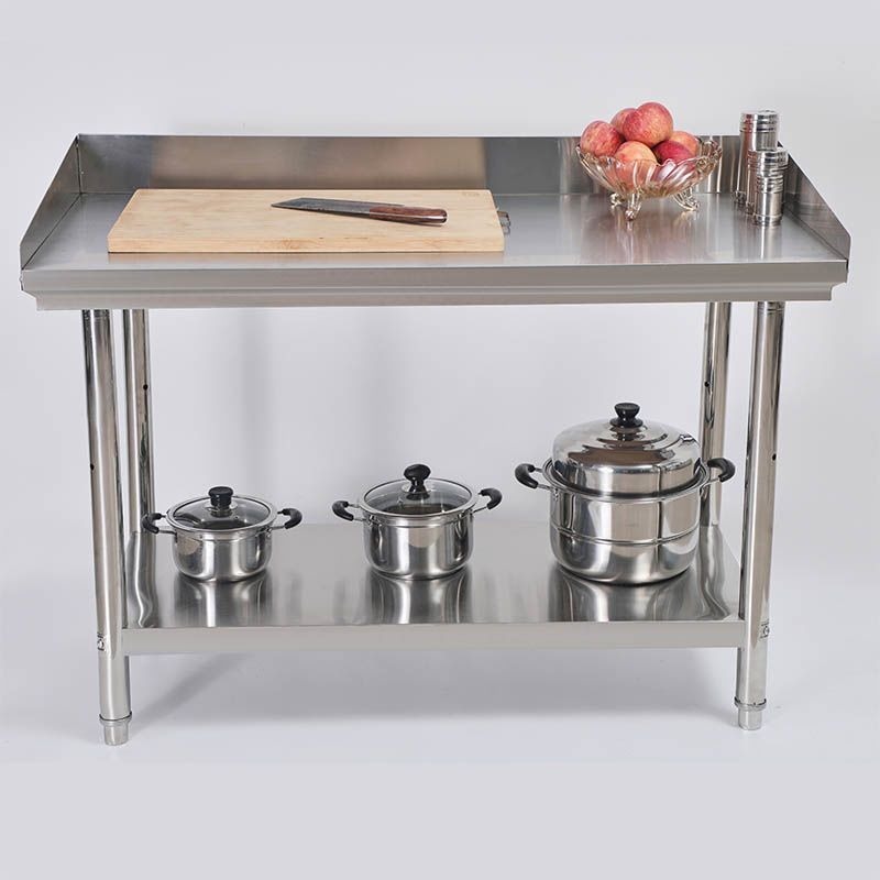 Minimalist stainless steel workbench table double-layer restaurant milk ...