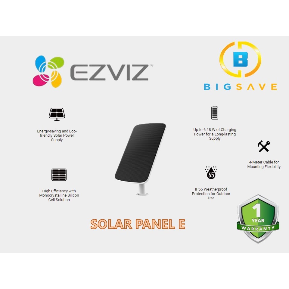EZVIZ SOLAR CHARGING PANEL E (USB TYPE-C) FOR RECHARGEABLE BATTERY ...