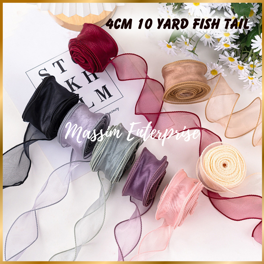 4cm 10 Yard Wave Lace Ribbons Fish Tail Ribbon Bungkusan Bunga Floral ...