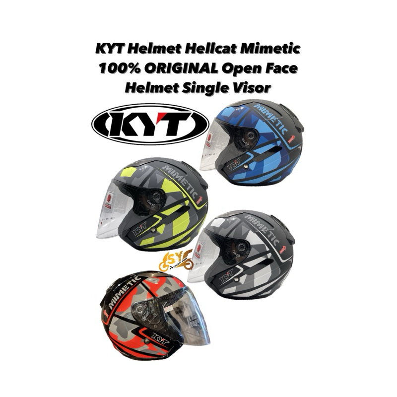 KYT Helmet Hellcat Mimetic 💯ORIGINAL Open Face Helmet Single Visor ...
