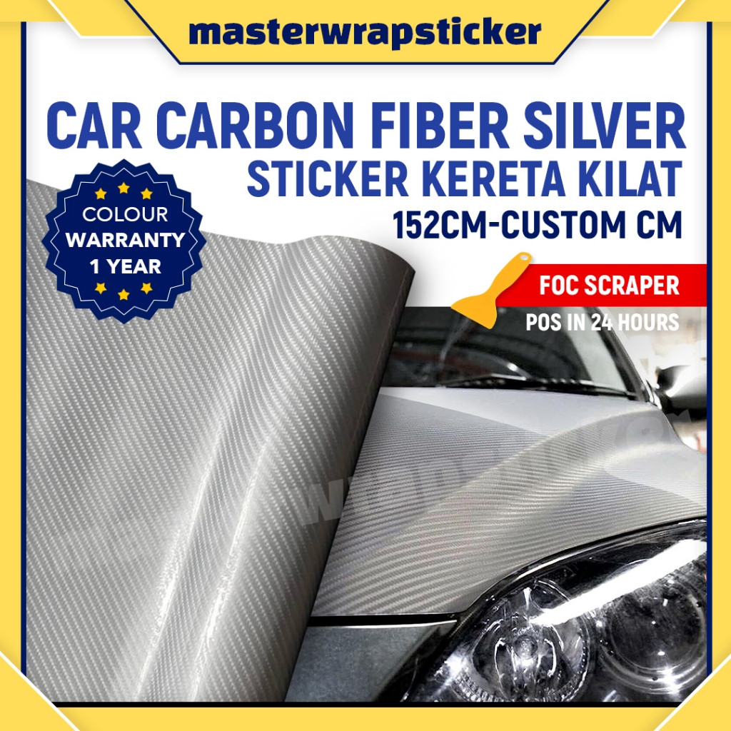 CAR CARBON FIBER STIKER SLIVER GLOSSY WRAP(152CM-CUSTOM)sticker kereta ...