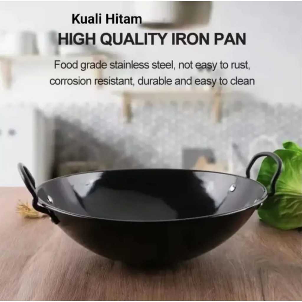 KUALI HITAM, BELANGA HITAM, ENAMEL WOK DOUBLE HANDLE THICK, KUALI BESI ...