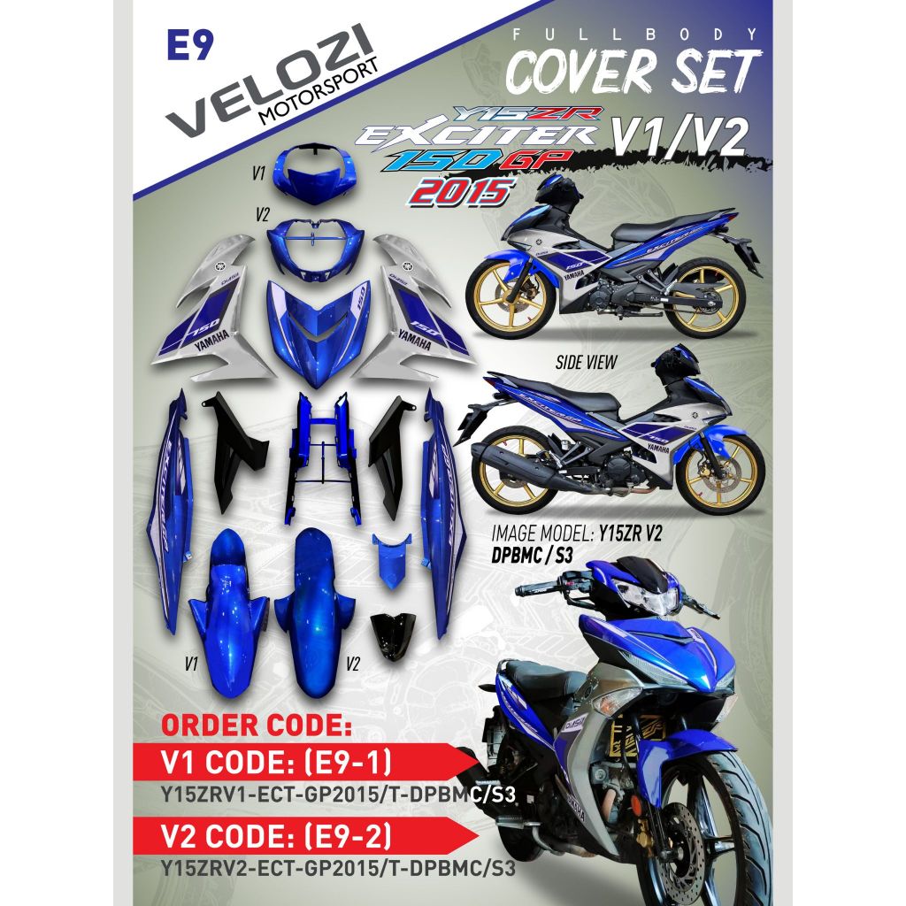 VELOZI full set cover set y15zr V1 V2 Exciter 150 GP (2015) Dark Blue ...
