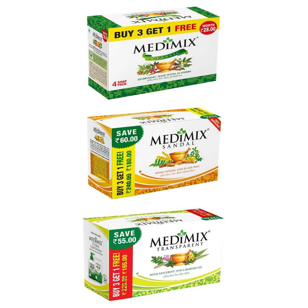 MEDIMIX Ayurvedic Soap - exp 2026 - 4x125g & 4x75g - Transparent ...