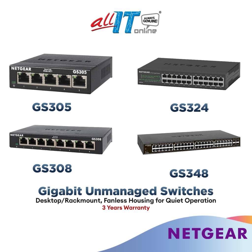 Netgear GS305 / GS308 / GS324 / GS348 Gigabit Ethernet Unmanaged ...