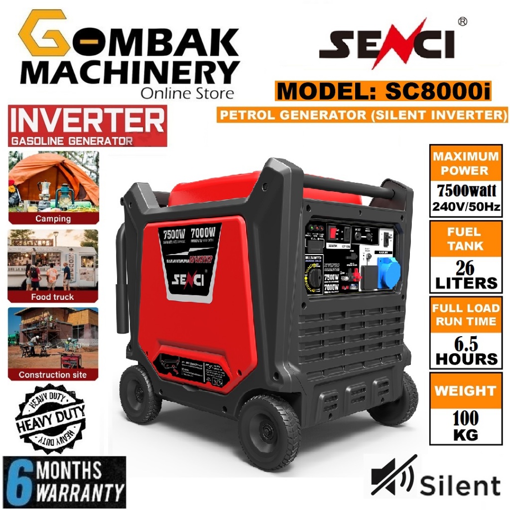 SENCI 7500Watt Inverter Silent Petrol Generator SC8000i | 459cc ...