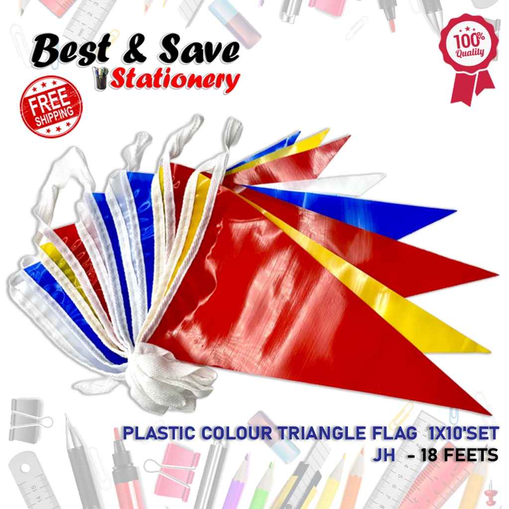 ( BEST & SAVE ) 18 FT PVC WATERPROOF PLASTIC TRIANGLE FLAG BANTING COLOR 17CM X 29CM | Shopee ...