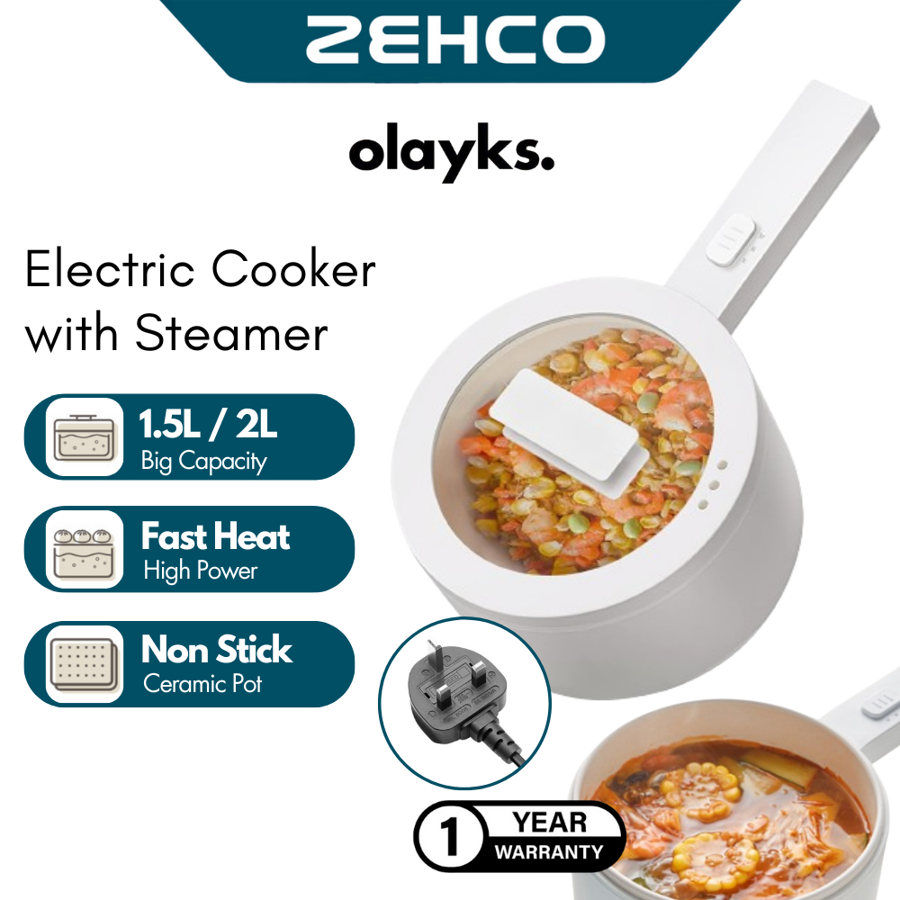 Olayks 1.5L 2L Electric Cooker with Steamer Non Stick Pot Multi-Function Electric Cooker Fried ...
