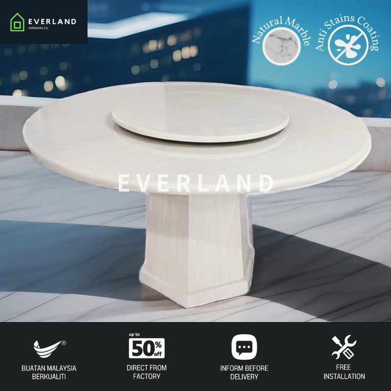 Everland Round Marble Table Meja Makan Marble Bulat Dining Set Bulat ...
