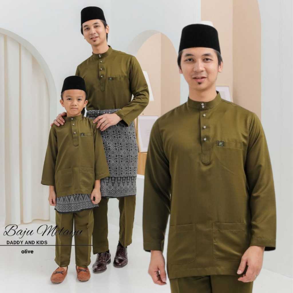 Warna Olive Green ∘ Baju Melayu Moden Cekak Musang Set Sedondon Ayah ...