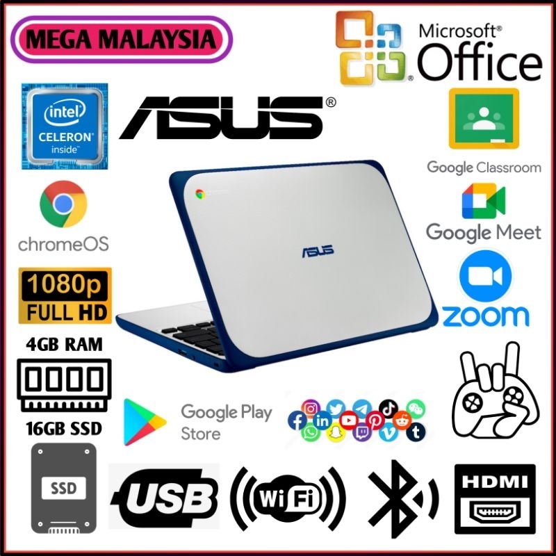 ASUS C202S White Laptop/Chromebook || 4GB RAM 16GB SSD 11.6 Display ...