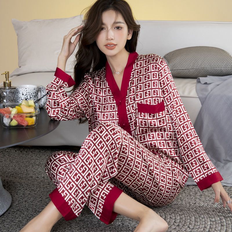 2 in 1 Set Korean Design Pyjamas Women Long Sleeve Silk Sleepwear ...
