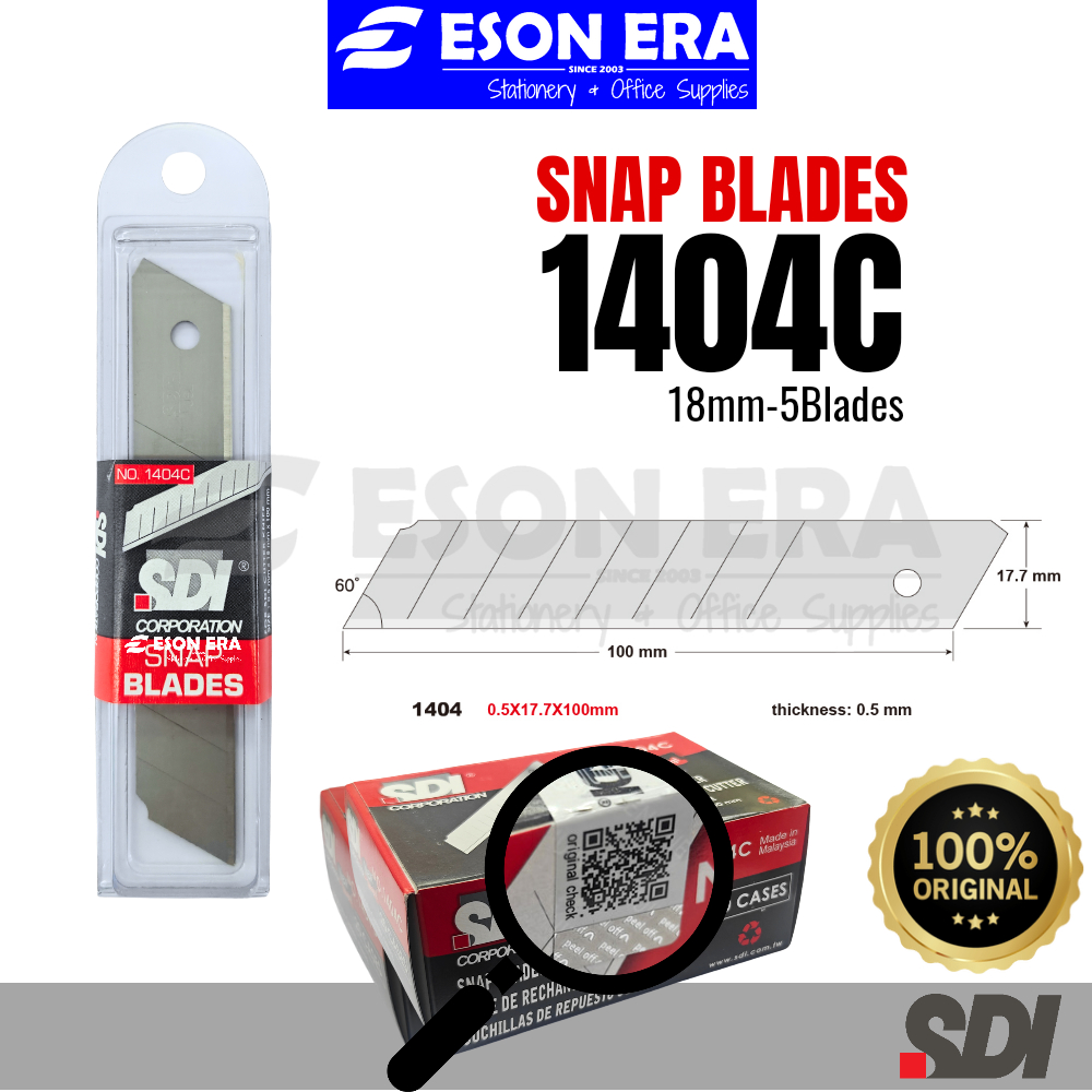 SDI Snap Blades 18mm Large 1404C 5 Blades/Case (Refill for SDI Large ...