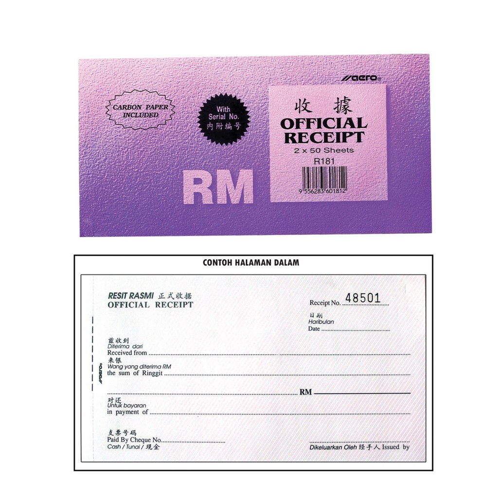 Official Receipt Book with Numbering, Buku Resit Rasmi | NCR & Non-NCR ...
