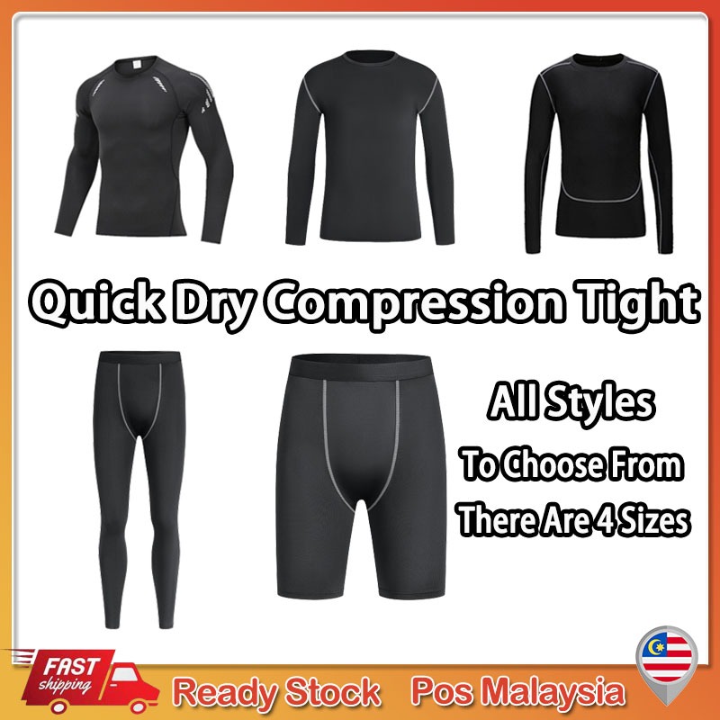 Men Compression Tight Gym Shirt Cool Dry Long Short Sleeve Fitness Baju ...