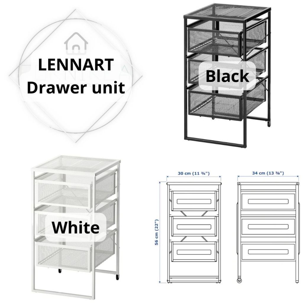 IKEA LENNART Drawer unit, Black / white | Shopee Malaysia