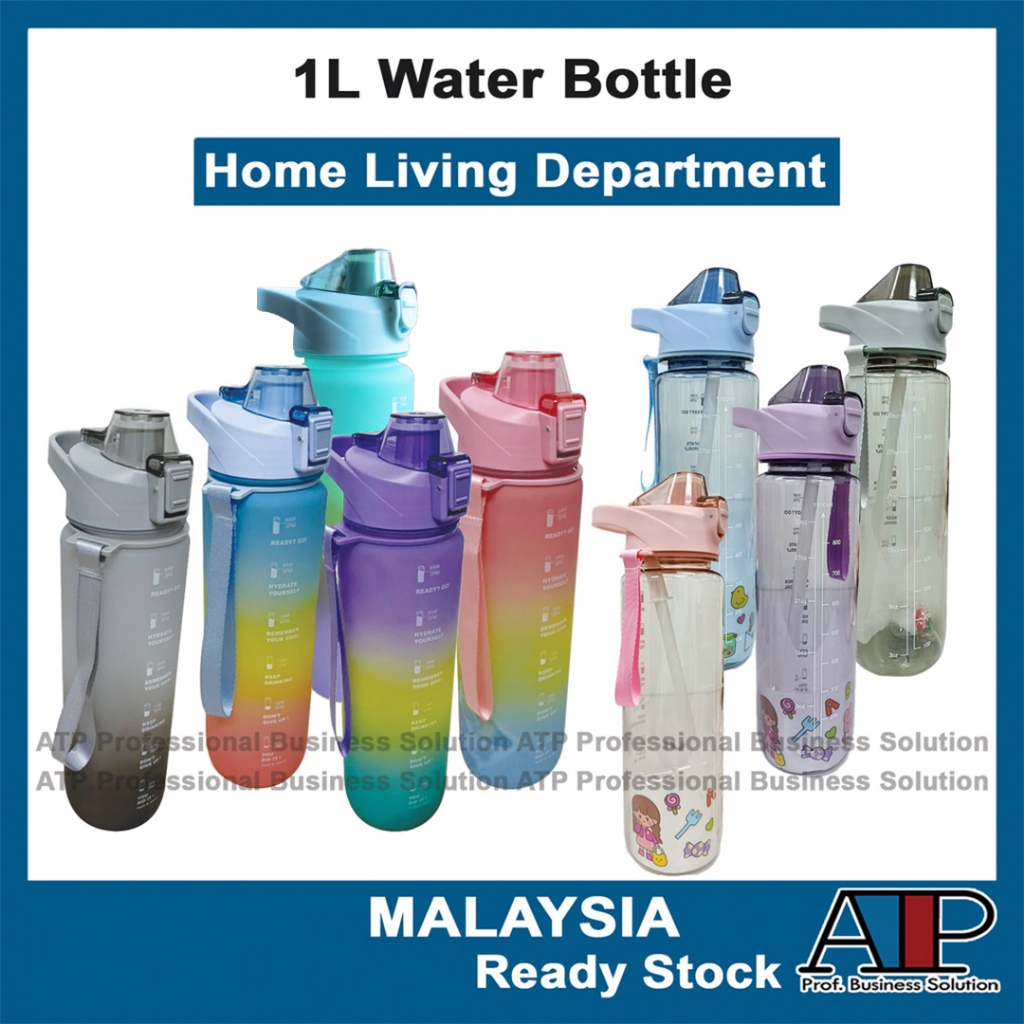 Mug🥤 Botol Air 1L Viral Dengan Straw Untuk Kanak Kanak Pelajar Sukan ...