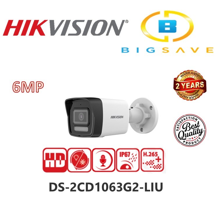 HIKVISION 6MP DS-2CD1063G2-LIU SMART HYBRID LIGHT FIXED BULLET NETWORK CAMERA | Shopee Malaysia