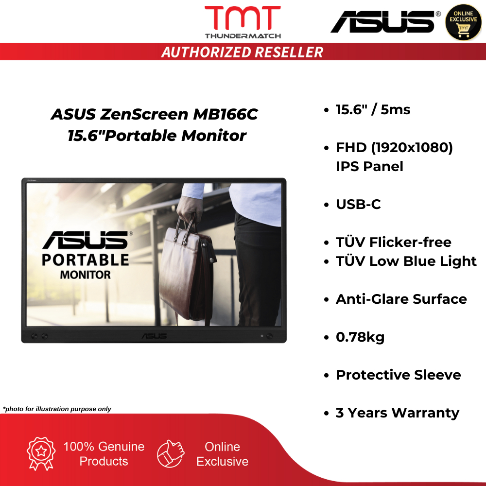 ASUS ZenScreen MB166C 15.6" Portable Monitor | 5ms | FHD (1920x1080 ...