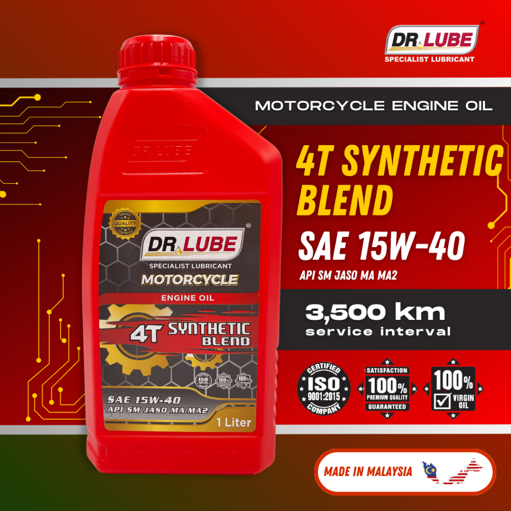 Dr Lube Synthetic Blend 4T Motorcycle Engine Oil SAE 15W-40 API SM JASO ...