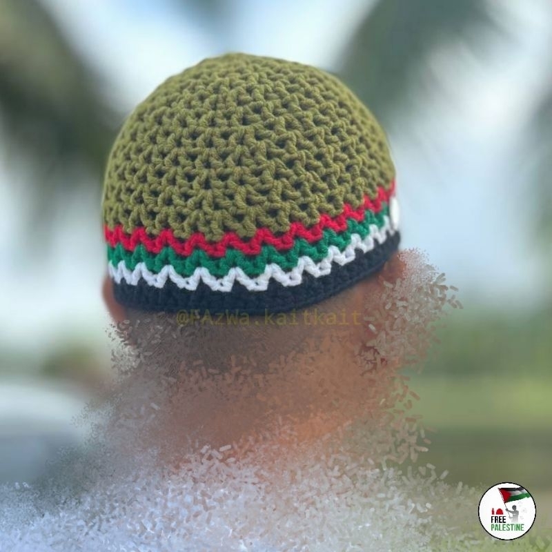 Readystock / Kopiah Kait Jalur Palestin / Crochet Kufi / Saiz Dewasa ...