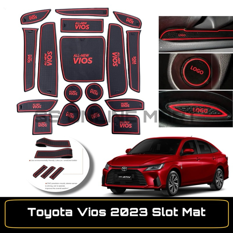 (With Logo) CAR SLOT MAT Toyota Vios 2023 Red Lining Slot Mat Vios ...