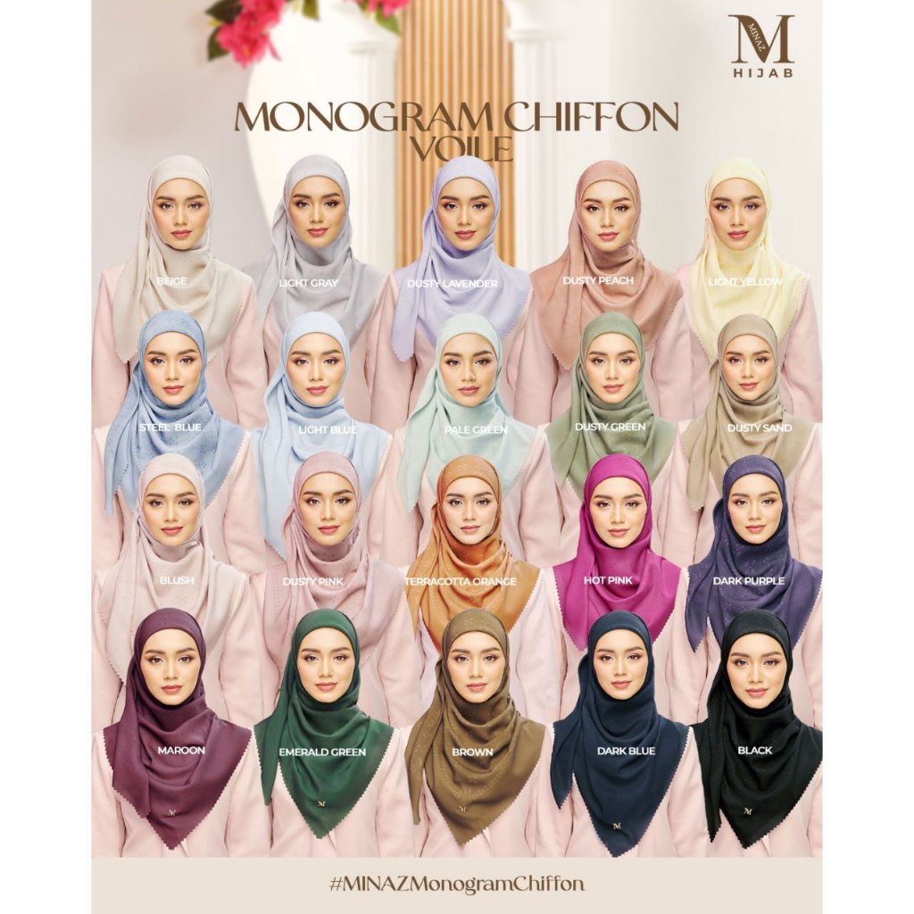 Minaz Hijab Monogram Chiffon Voile | Shopee Malaysia