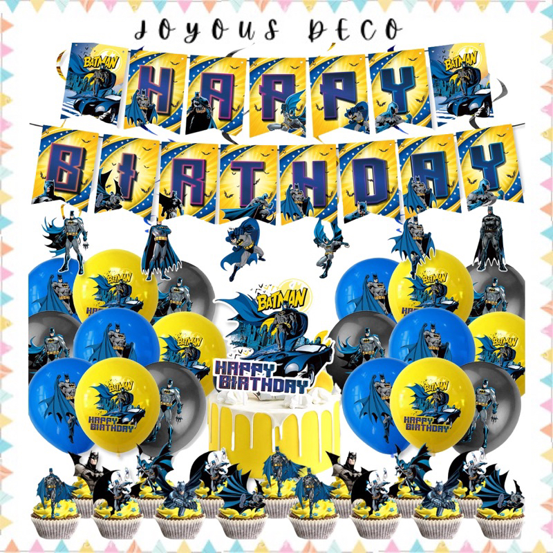 Batman Birthday Theme Banner Cake Cupcake Toppers Latex Balloon Party ...