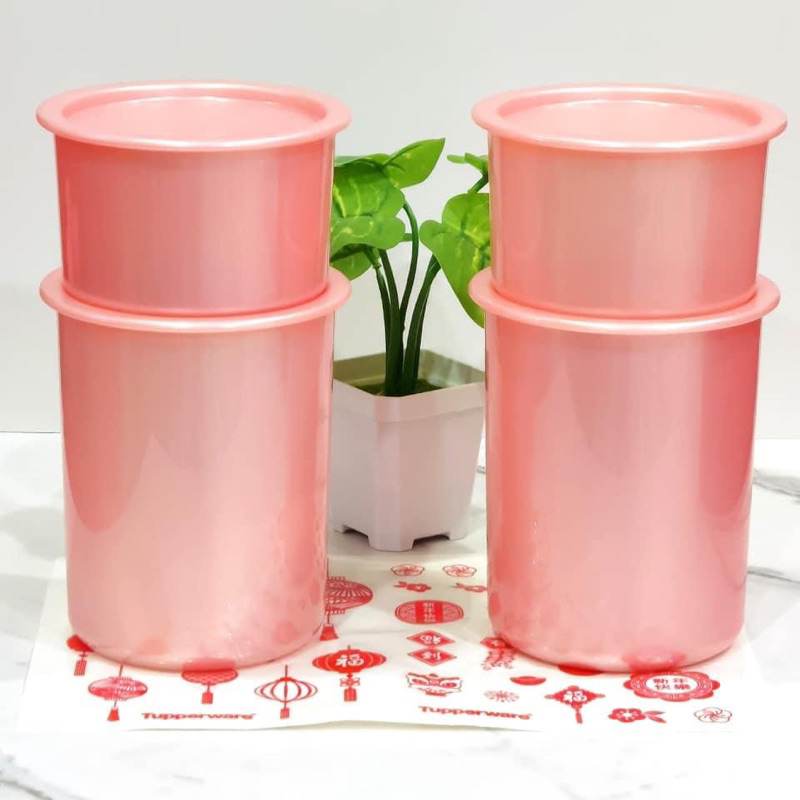 Tupperware Rose Gold Lucky Munch One Touch Set Canister Topper 4 units 590ml 1.25L / One Touch ...