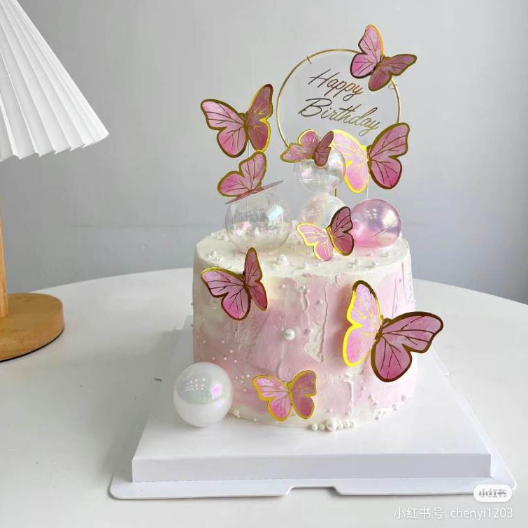 Pink Butterfly Theme Birthday Cake Topper Decoration | Shopee Malaysia