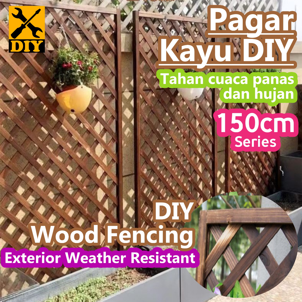 Pagar Kayu Wood Fencing XNet 150cm Outdoor Quality Wood Partition ...