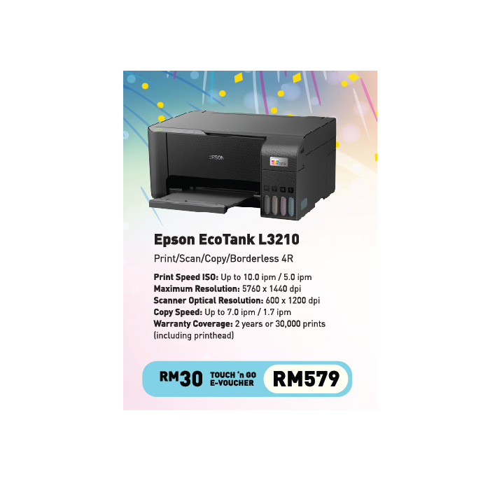 Epson EcoTank L3210 A4 All-in-One Ink Tank Printer (Free Touch And Go E ...