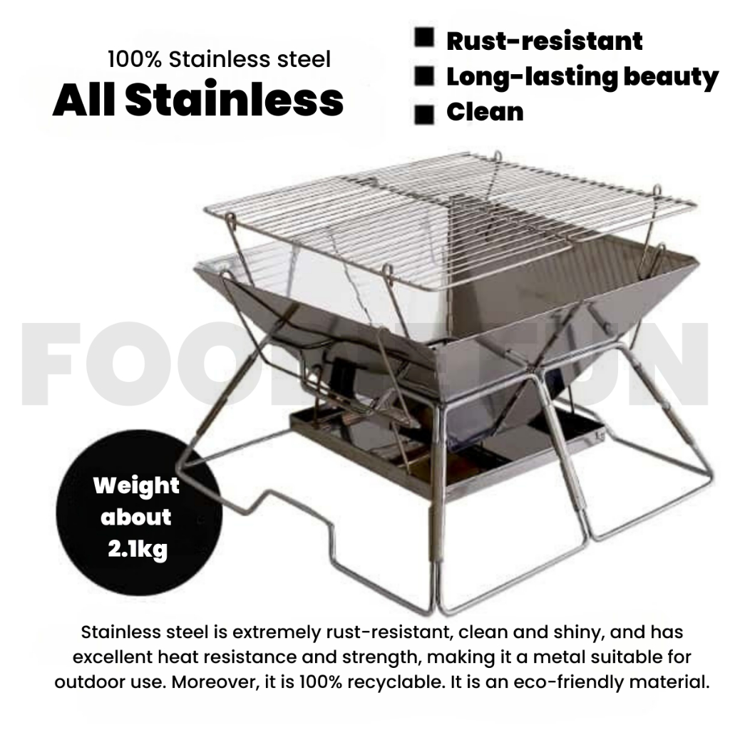 Folding BBQ Grill Table With Ash Pan Non-Stick Stainless Steel Camping ...