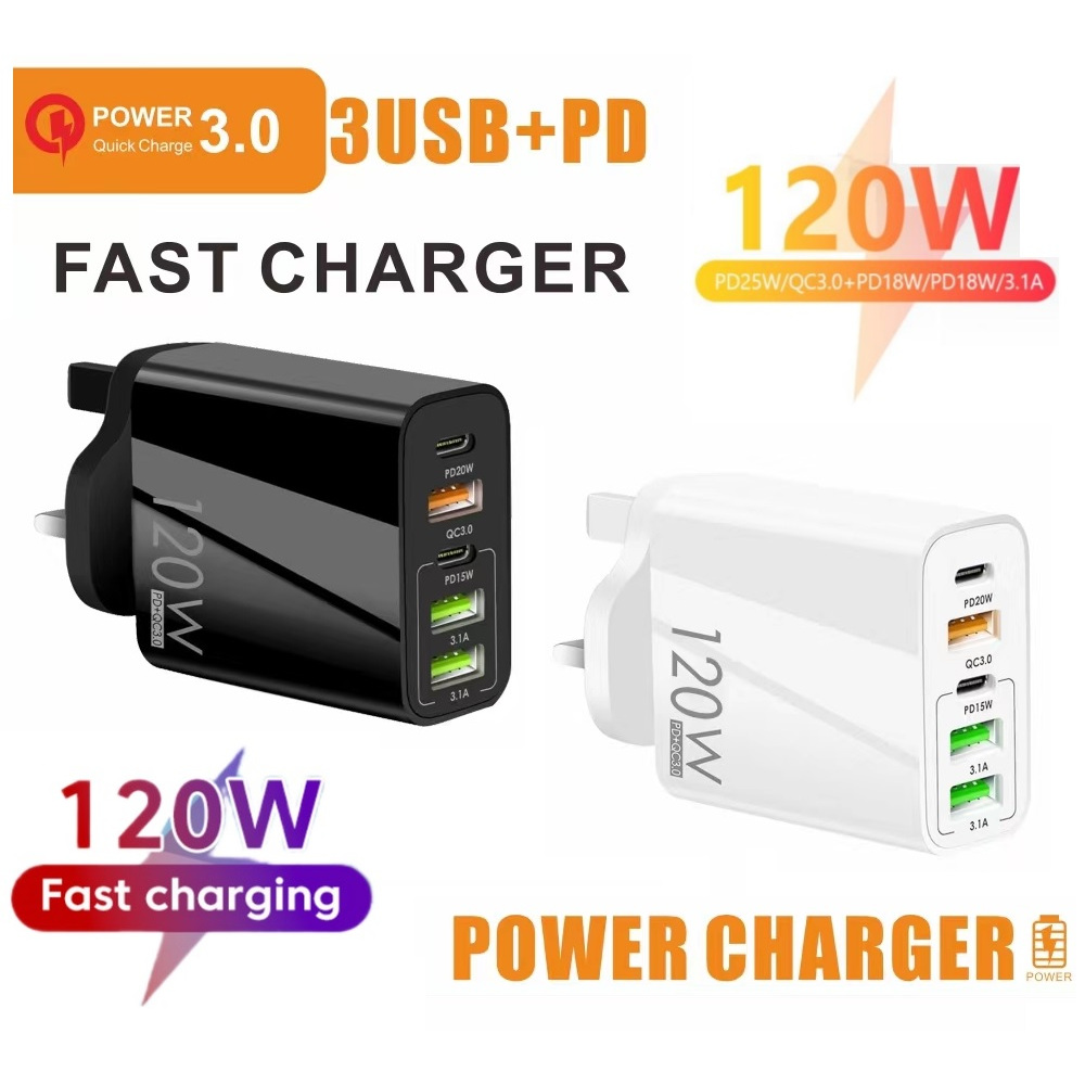 120w Fast Charger 5USB QC3.0 USB + PD Port Fast Charging Adapter ...