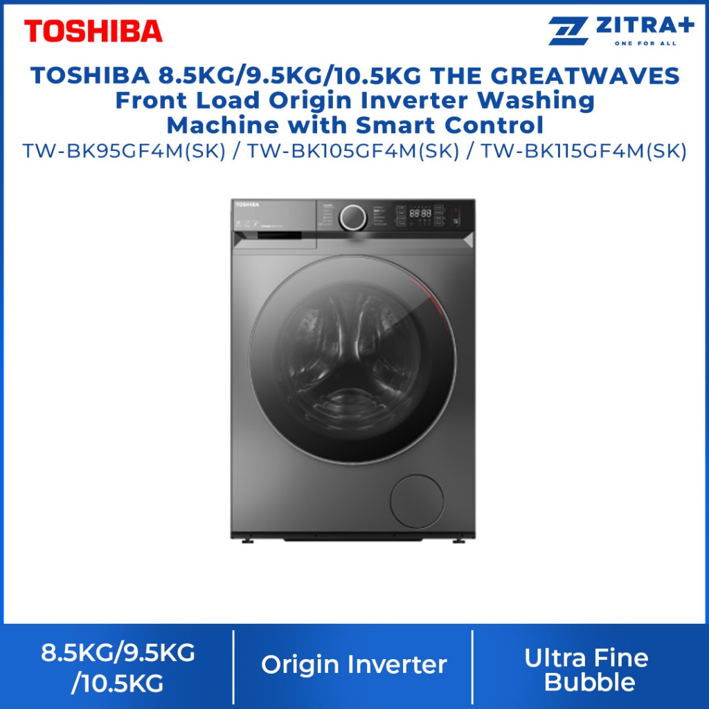 TOSHIBA 8.5KG / 9.5KG / 10.5KG Front Load Origin Inverter Washing Machine with THE GREATWAVES ...