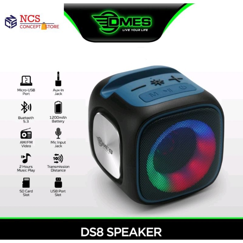 DMES DS8 Wireless V5.3 Bluetooth Portable Mini Stereo Speaker Colorful Lighting TWS 360 Stereo ...