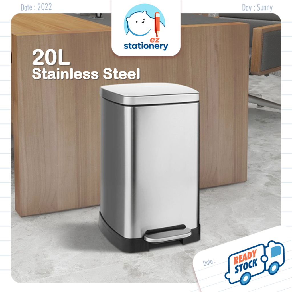 🇲🇾 Ready Stock 20L Stainless Steel Dustbin Home Living Kitchen Office ...