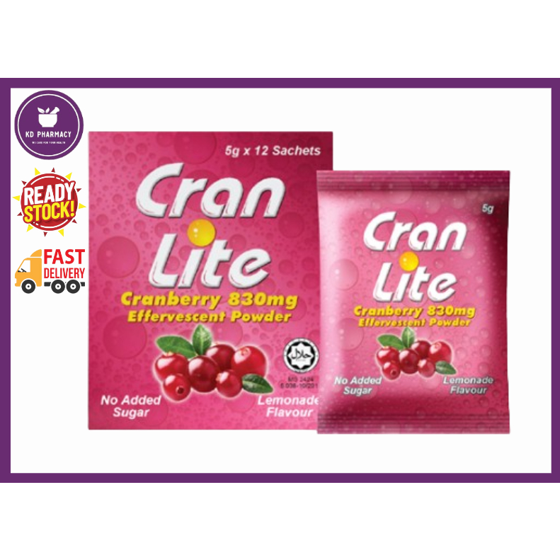 Cran Lite Cranberry 830mg Effervescent Powder 5g 1's (kencing kotor ...