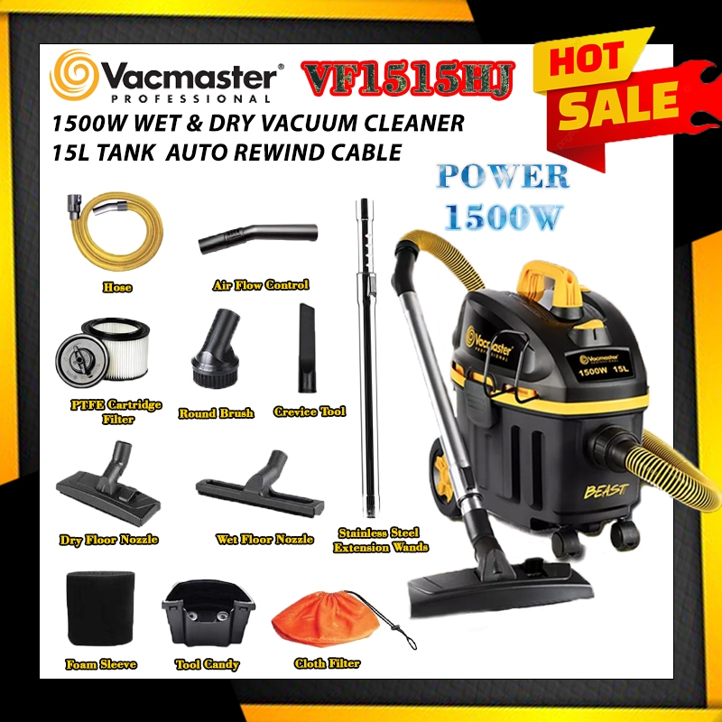 VACMASTER VF1515HJ 15L INDUSTRIAL GRADE 2 STAGE MOTOR WET & DRY VACUUM ...