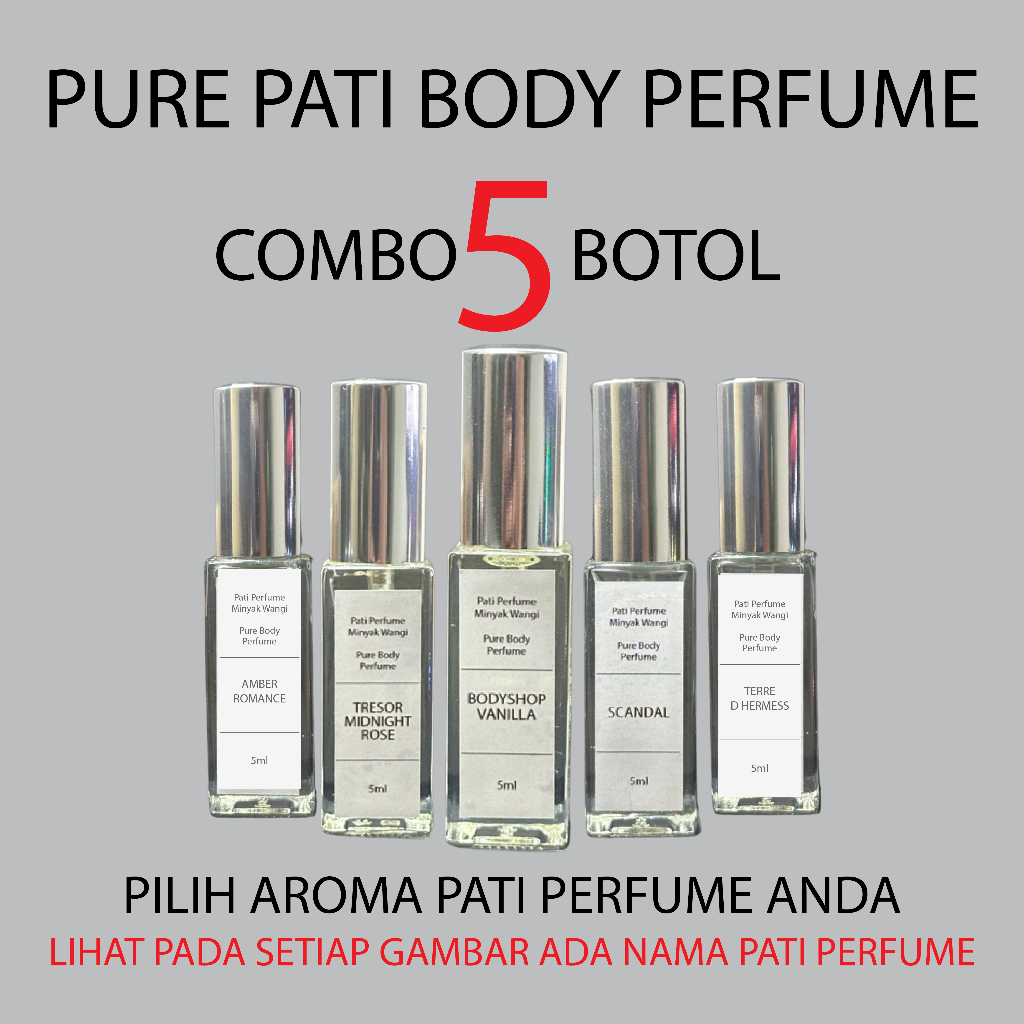 COMBO 5 BOTOL PURE PATI BODY PERFUME 5ml | Shopee Malaysia