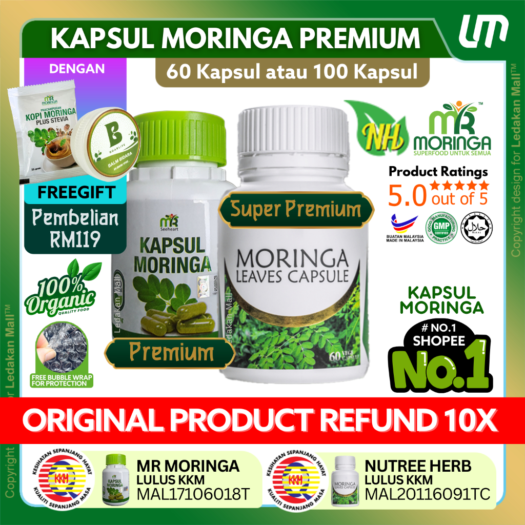 𝗪𝗶𝘁𝗵 𝗙𝗿𝗲𝗲 𝗚𝗶𝗳𝘁 Kapsul Moringa Oleifera Leaves Super Premium (60/100 ...