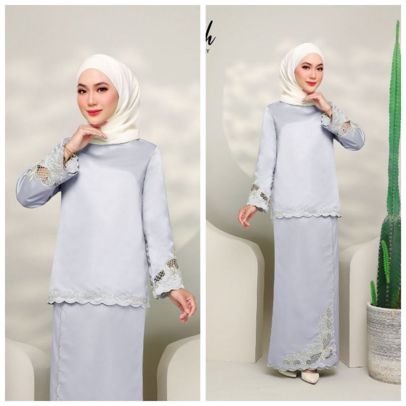 Qaseh Kurung Moden Satin! 1237 Baju Kurung Satin Lace Sulam Qaseh! Baju Kurung Kedah! Kurung ...