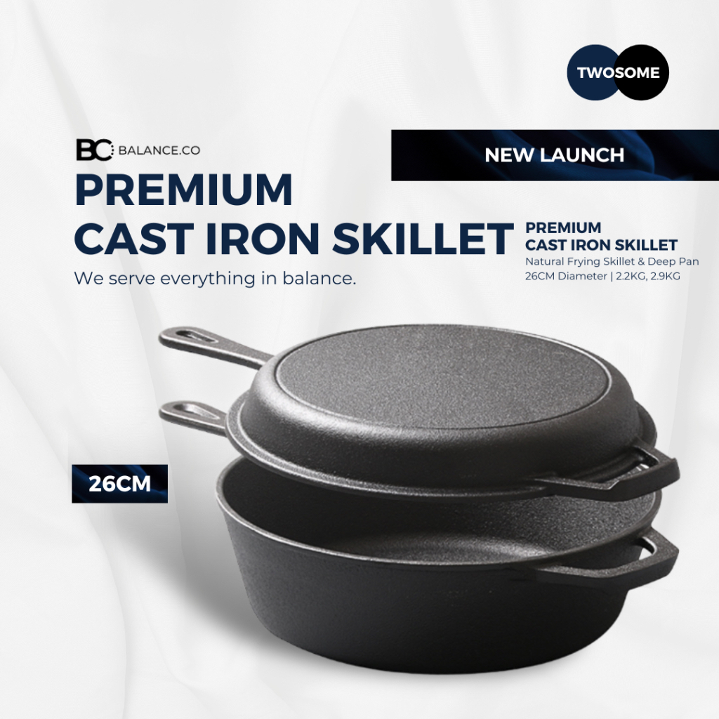 Balance.co Twosome Pre-seasoned Pure Cast Iron Combo Skillet Frying Pan ...