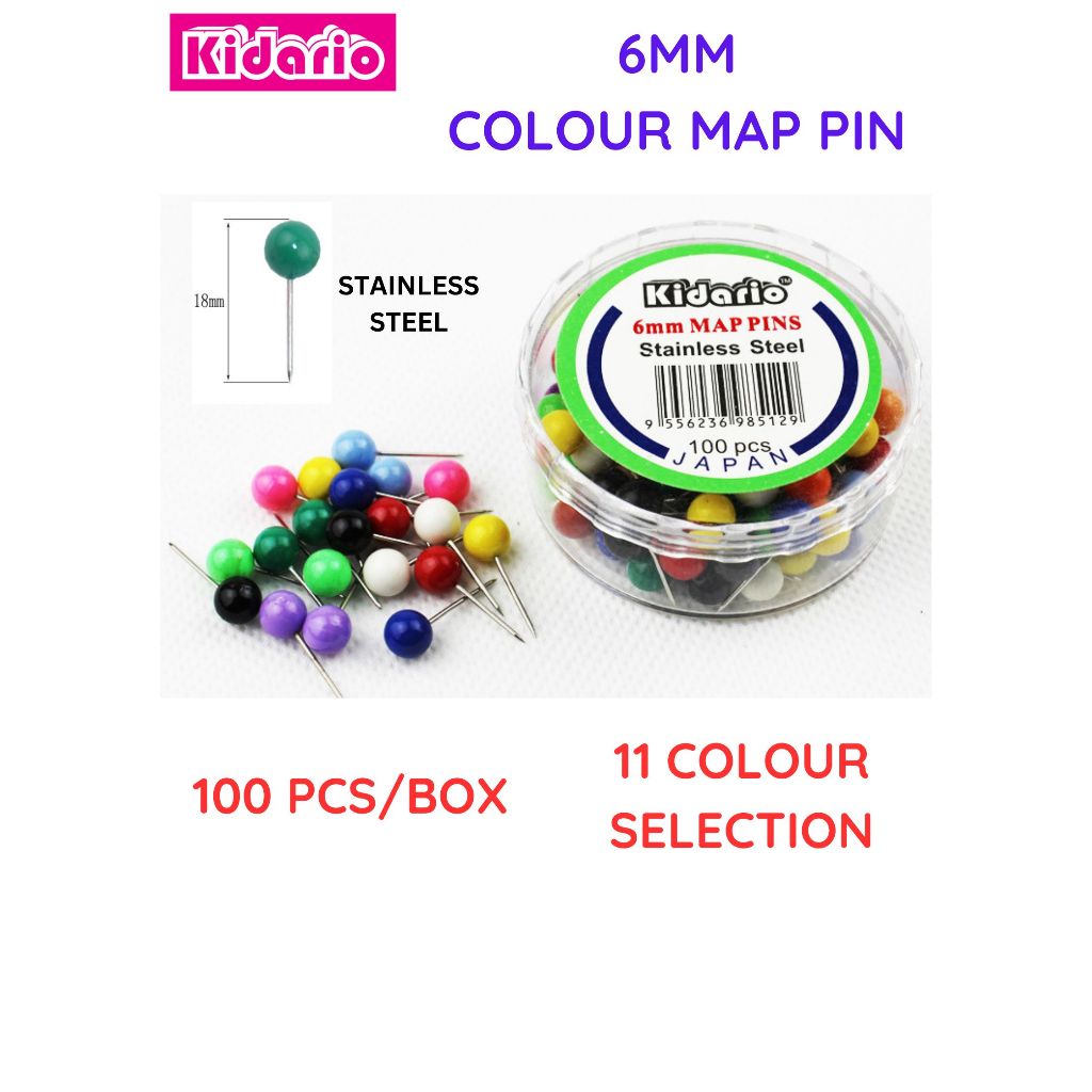[ 6mm MAP PINS ] KIDARIO STAINLESS STEEL COLOUR MAP PINS (100pcs ...