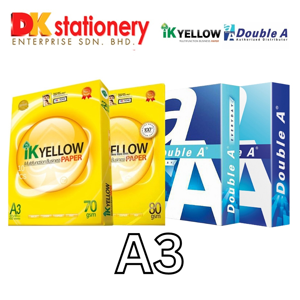 Ik Yellow/ Double A A3 Kertas Rim 70/80Gsm 500's- A3 Paper Ream ...